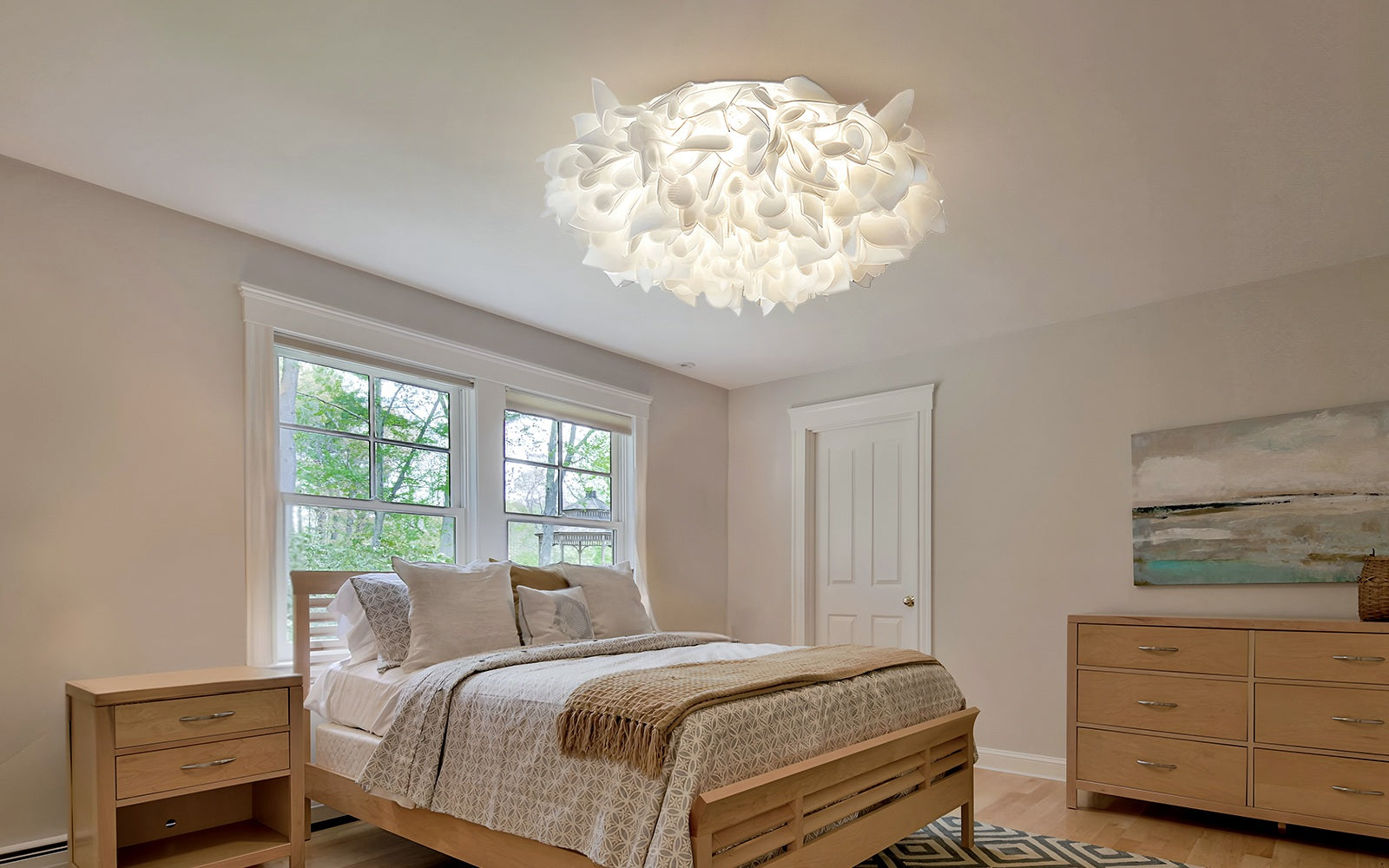 Blooming Light: The Antizer White Flower-Shaped Flush Mount Ceiling Li
